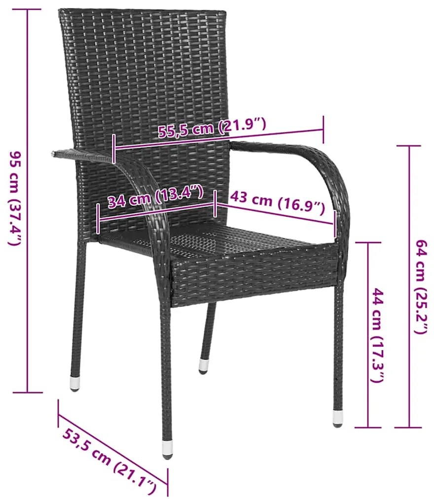 vidaXL Marketos Stohovatelné zahradní židle 6 ks polyratan černé