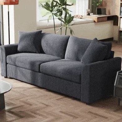 HOMCOM 3místná pohovka s dekorativními polštáři, manšestrová pohovka do obývacího pokoje nebo ložnice, šířka 212 cm, tmavě šedá