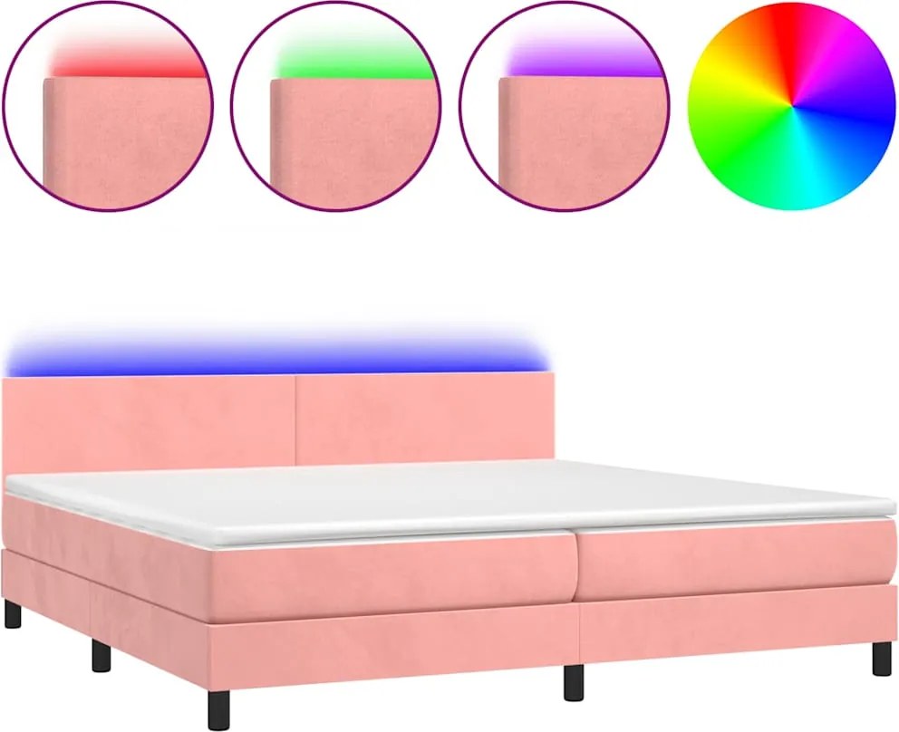 Box spring postel s matrací a LED růžová 200x200 cm samet 3134308