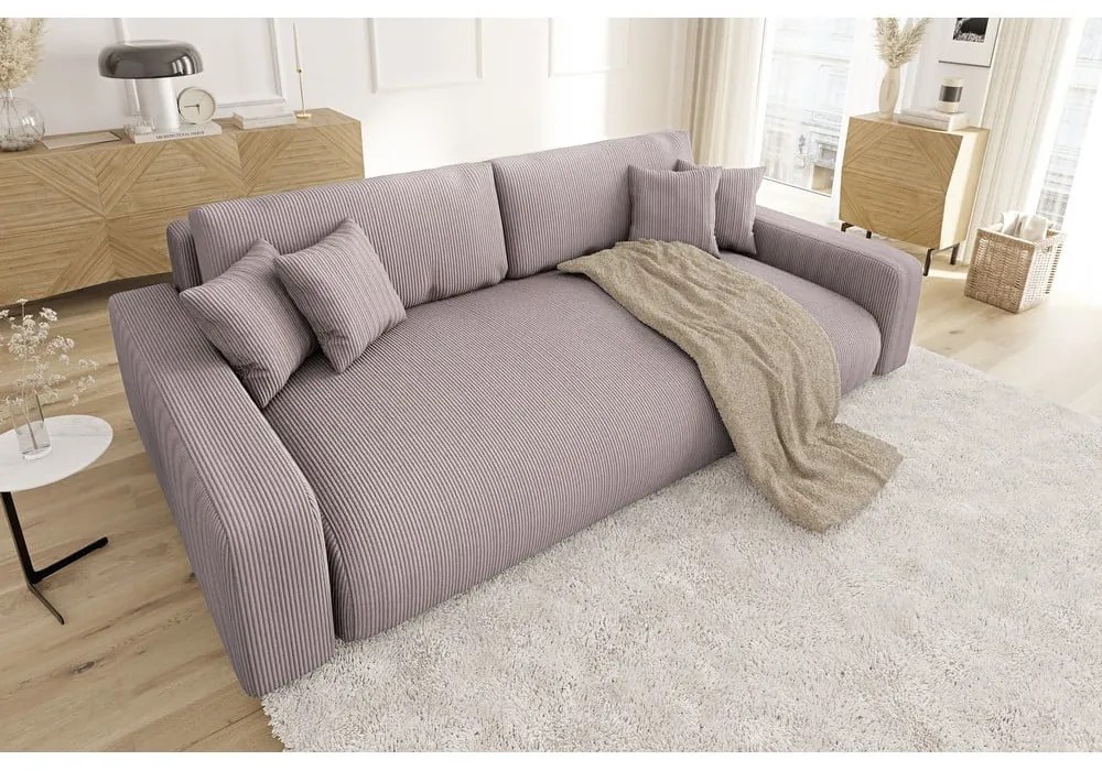 Světle růžová manšestrová rozkládací/s úložným prostorem pohovka 234 cm Sara – Ropez