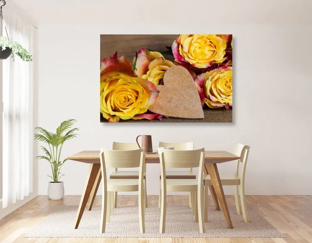 Obraz valentýnské žluté růže - 120x80 cm