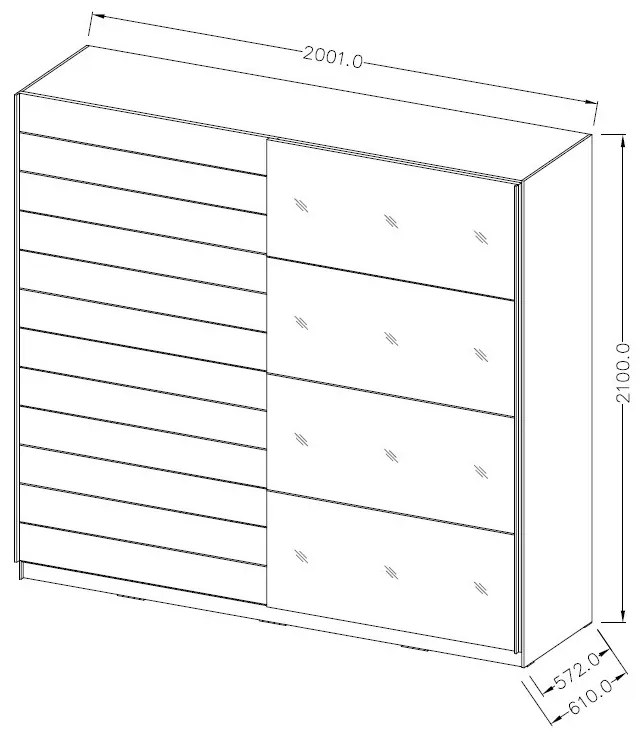 Skříň SÁRA s černým sklem 200 cm, dub Monastery