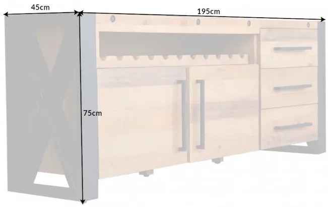 Designová komoda Thunder 195 cm borovice