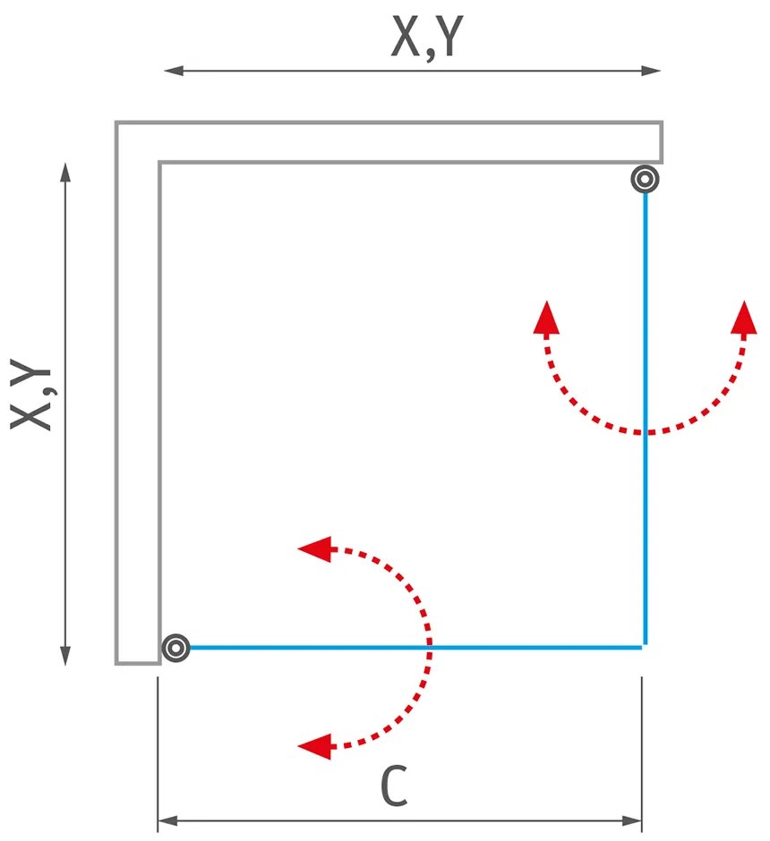 Roth Čtvercový nebo obdélníkový sprchový kout CI PIG+CI PIG - bez vaničky Varianta: rozměry: 90x90 cm, orientace: Uni - (CI PIG/900+CI PIG/900), Barva profilů a typ výplně: profily: brillant, výplň: transparent