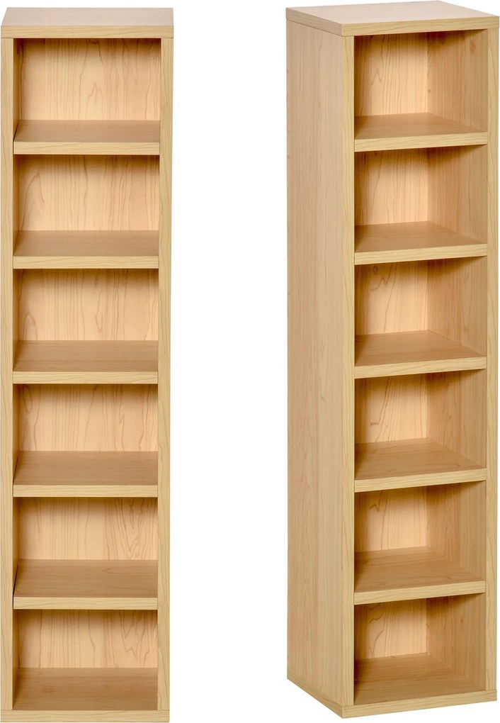 HOMCOM Sada 2 sloupových polic pro skladování CD-DVD, 6 + 6 oddílů, rozměry 21D x 19Š x 88V cm, maximální kapacita 160 CD, barva buku | Aosom