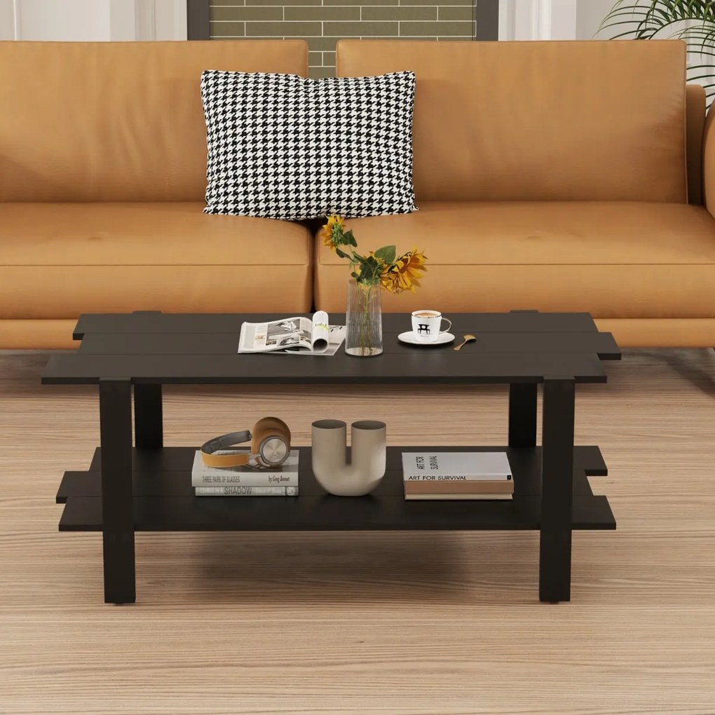 Costway 2patrový konferenční stolek s policí Obdélníkový Accent Table, černý