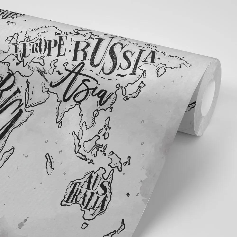 Samolepící tapeta černobílá mapa světa na vintage podkladu