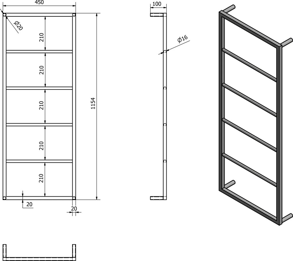 Sapho, SKA Nástěnný držák ručníků, 450x1150x100mm, černá mat, SKA501