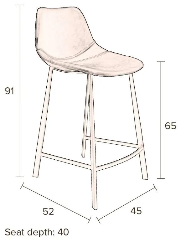 Petrolejová sametová barová židle DUTCHBONE Franky 65 cm