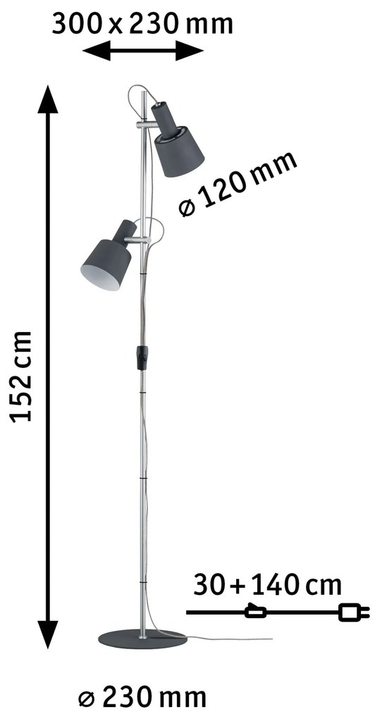 Paulmann 79690 Haldar, stojací lampa 2xE14, šedá/matný chrom, výška 152cm