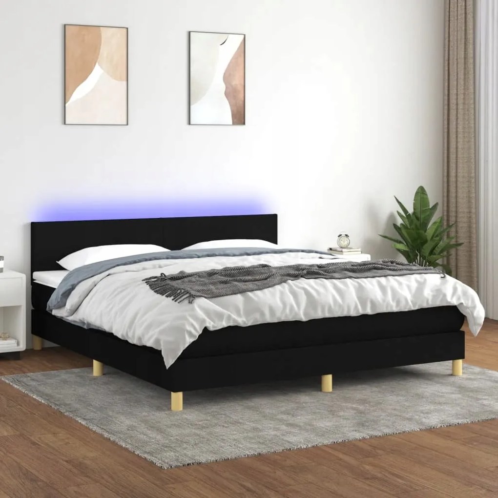 Box Spring Postel S Matrací A Led Černá Textil Černá Hladký design 160 x