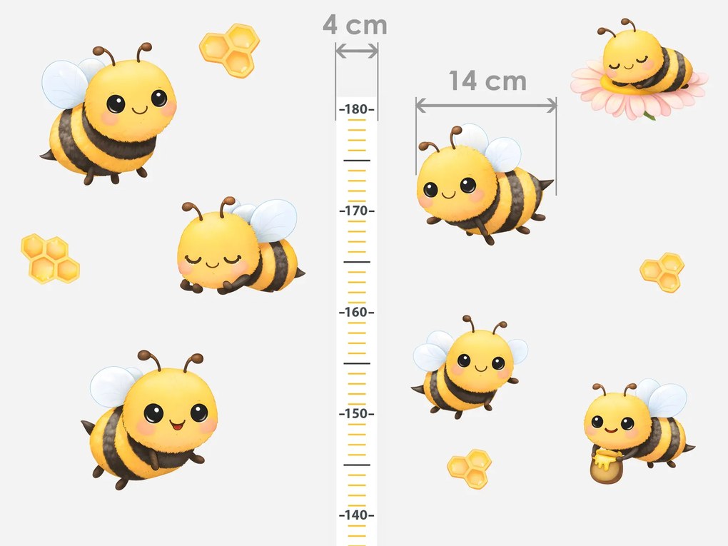 Metr včely a včelky textilní přelepitelné samolepky na zeď výška 160 cm