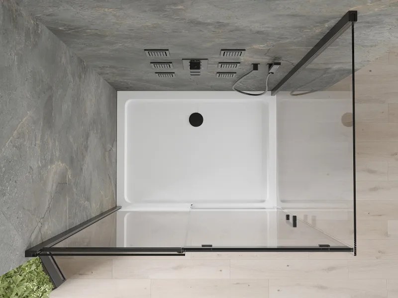 Mexen Omega sprchový kout posuvný 140 x 90 cm, transparentní, černý + brodzik Flat, bílý - 825-140-090-70-00-4010B