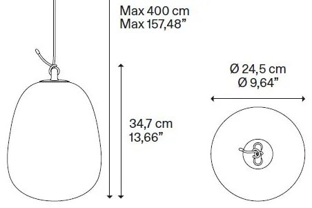 Lodes Obló large, závěs z kouřového foukaného skla, 1x7W LED 2700K, Ø24,5x34,7cm