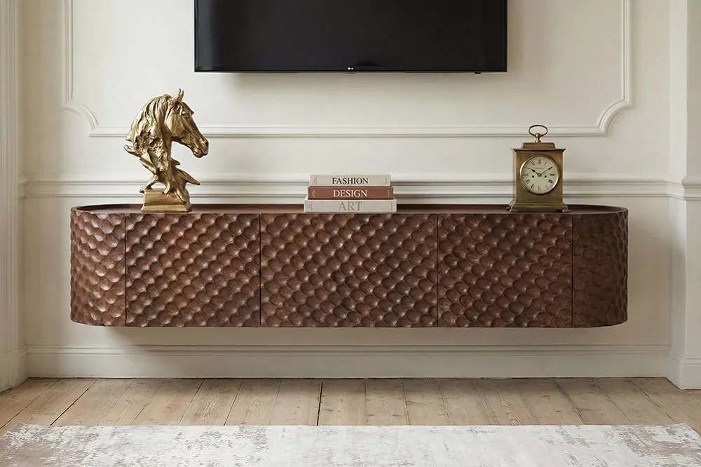Designový závěsný TV stolek Zaxson 160 cm hnědé mango