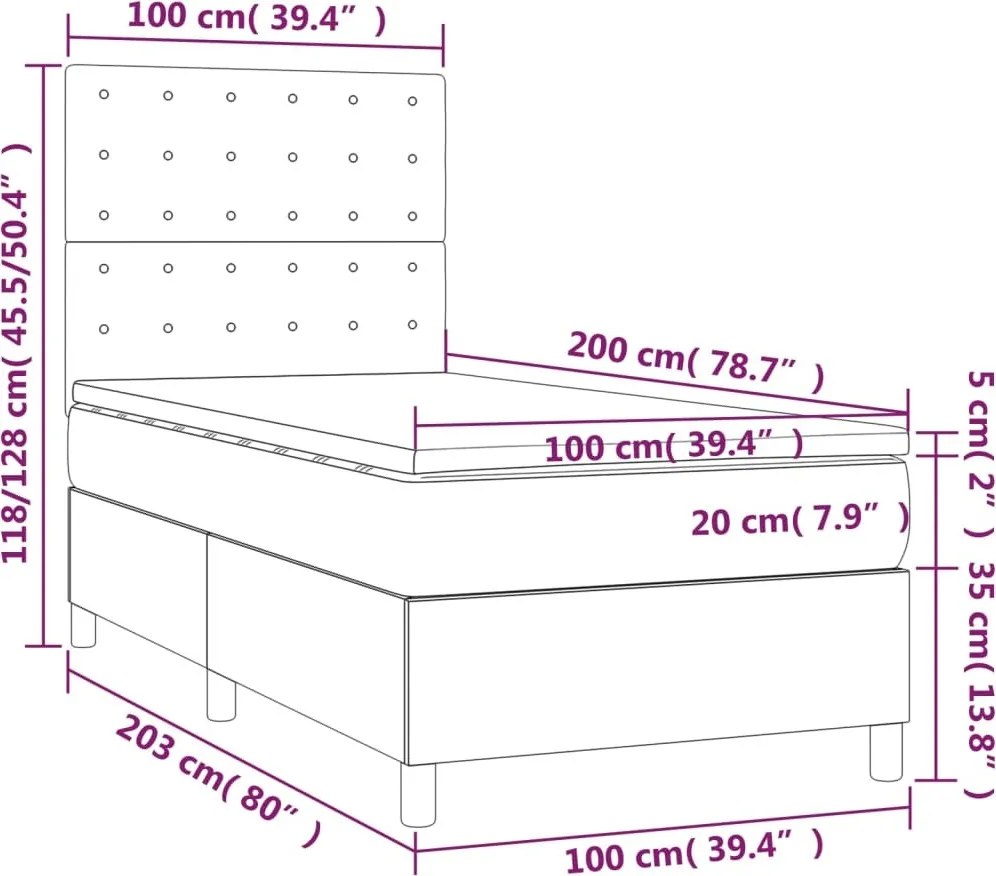 vidaXL Box spring postel s matrací a LED 100x200 cm textil [3135175] Barva: Černá