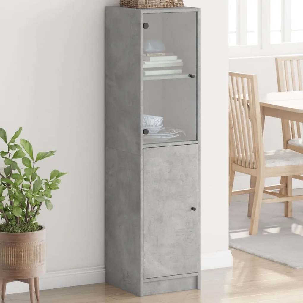 Highboard se skleněnými dvířky betonově šedý 35 x 37 x 142 cm