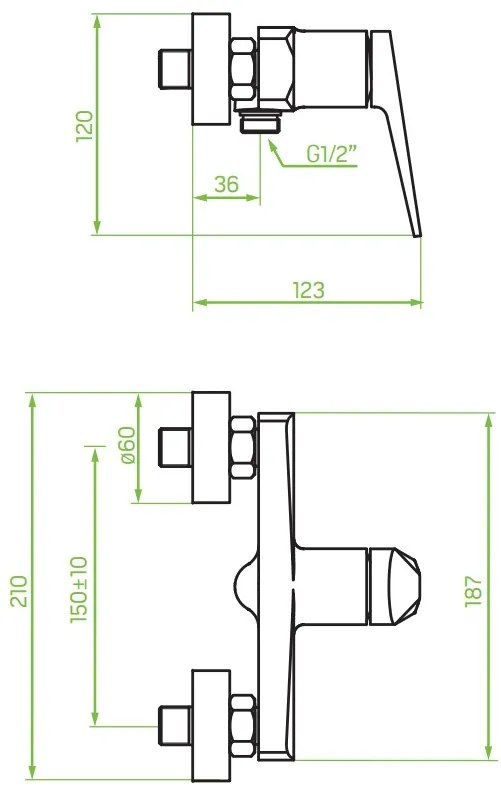 Laveo Rubio, nástěnná sprchová baterie, bílá-zlatá lesklá, LAV-BVR_640G