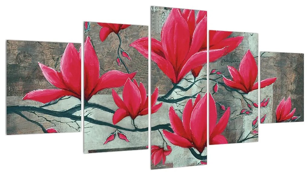 Obraz červených květů (150x80 cm)