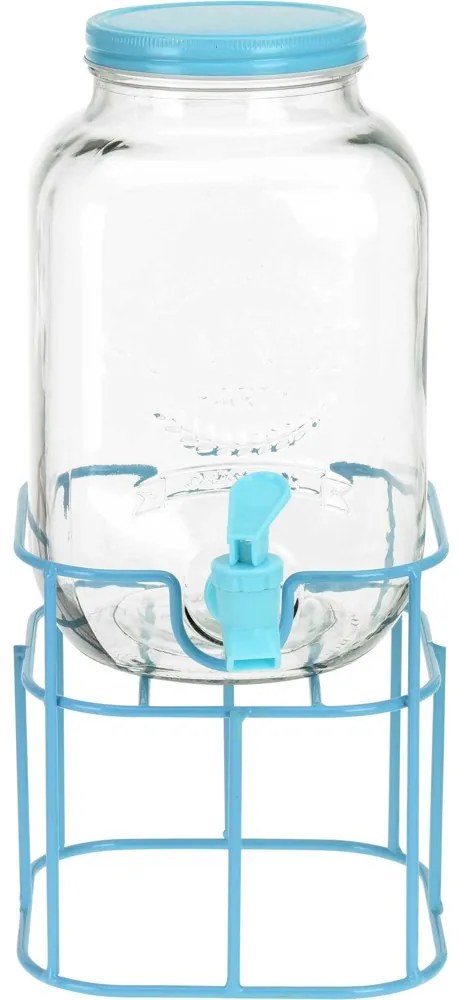 Skleněná nádoba s kohoutem na stojanu v modré barvě, módní a pohodlný dávkovač na vodu a nápoje