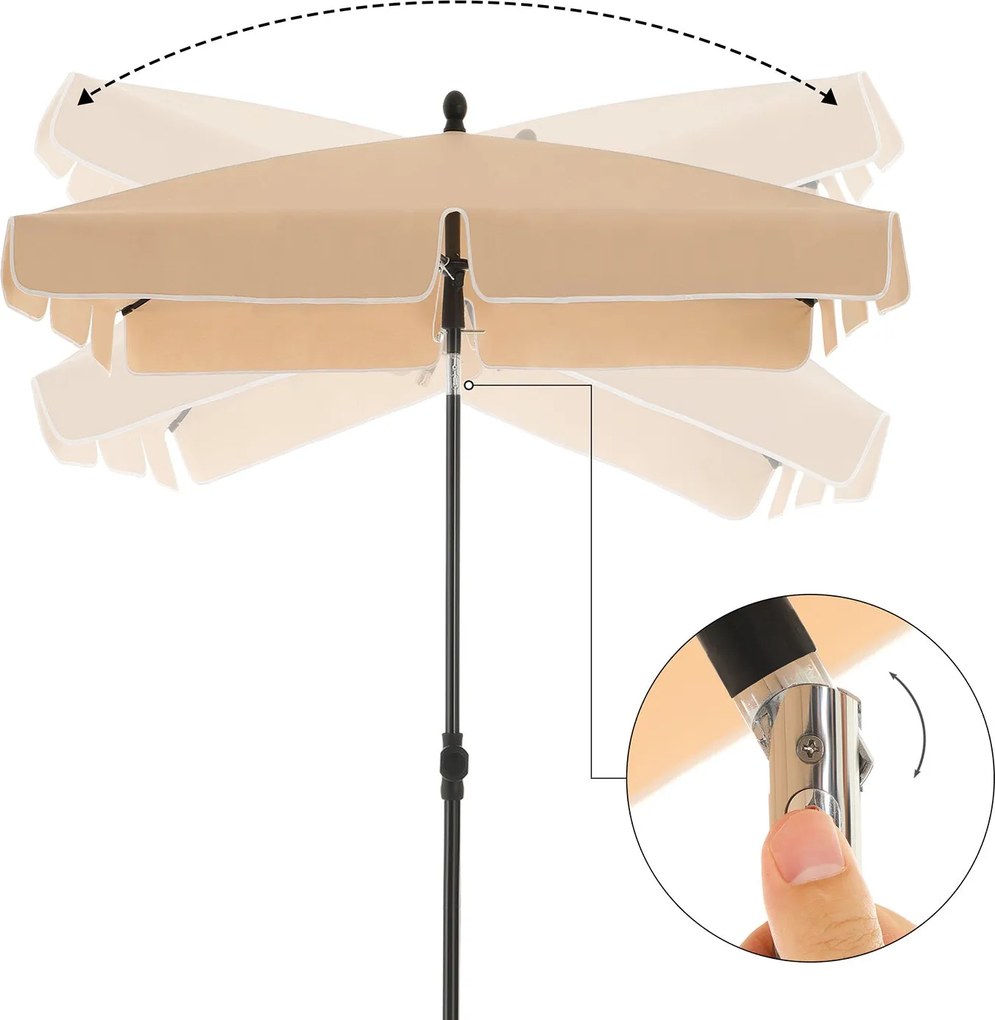 Obdélníkový slunečník 2 × 1,25 m, UPF 50+ ochrana, sklopný, bez základny, taupe
