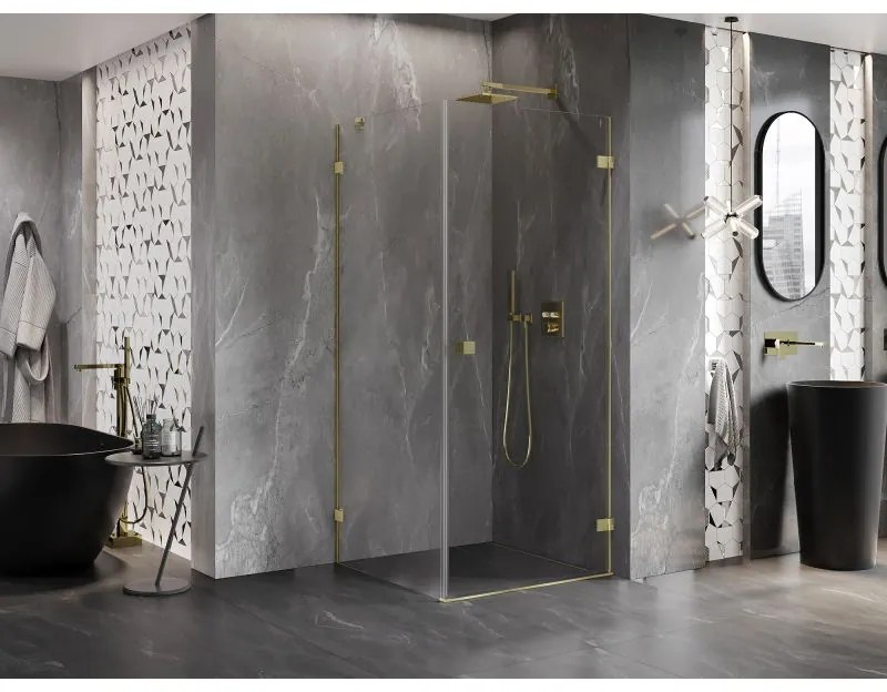 Mexen Lunar-B, pravostranný výklopný sprchový kout 70 x 70 cm, 8mm čiré sklo, zlatý kartáčovaný - 832-070-070-55-00-P
