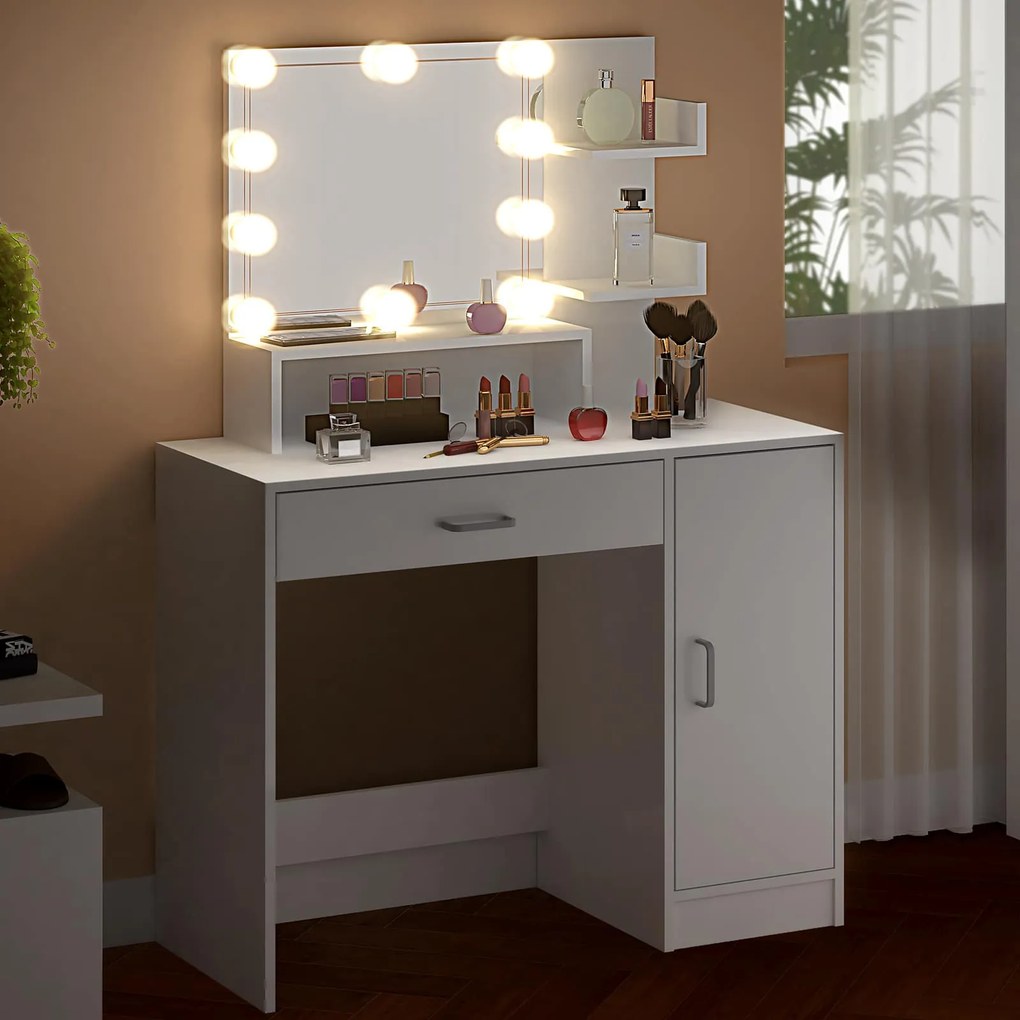 Deuba Toaletní stolek Jocelyn s LED osvětlením 140x90x40 cm - bílý