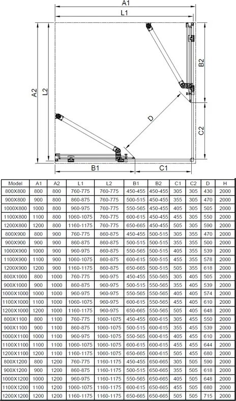 BPS-koupelny Čtvercový sprchový kout HYD-ATA-X2 120x120 chrom/transparent - bez vaničky