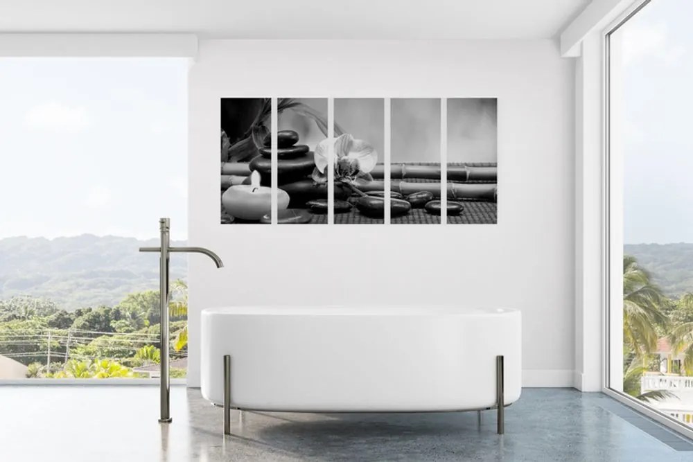 5-dílný obraz Feng Shui zátiší v černobílém provedení - 100x50 cm