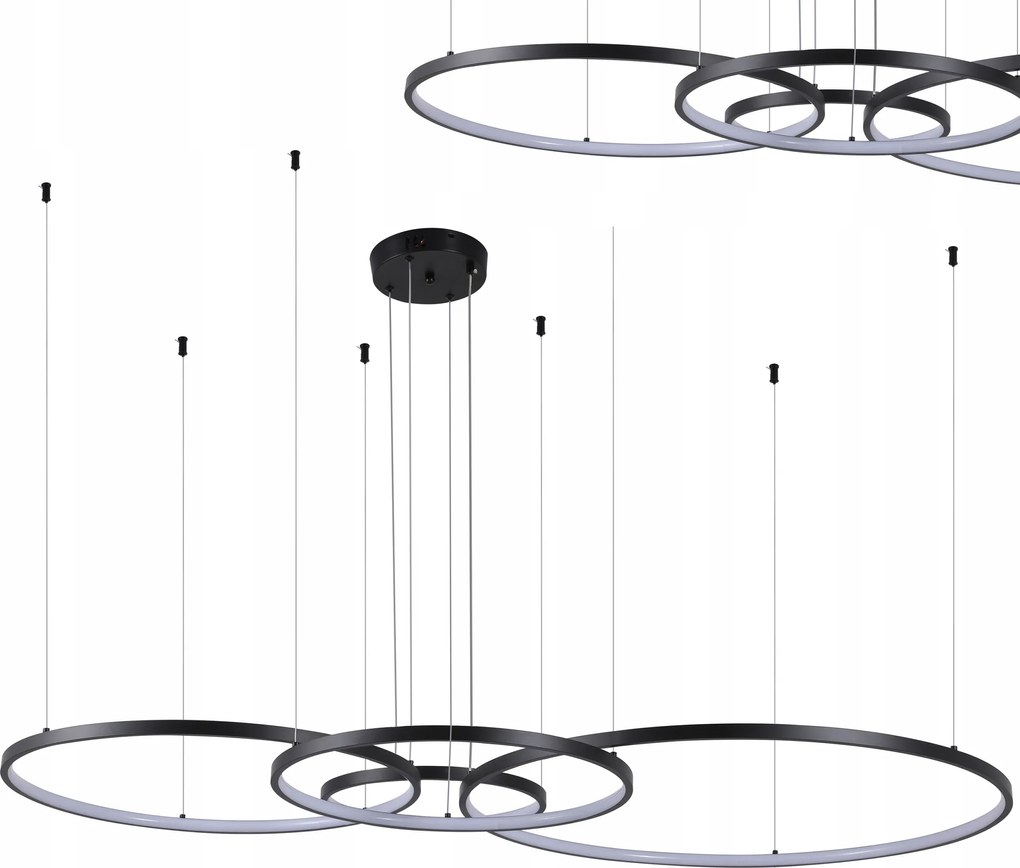 Závěsná Led lampa Kruhy 144W Neutrální barva Černá Moderní