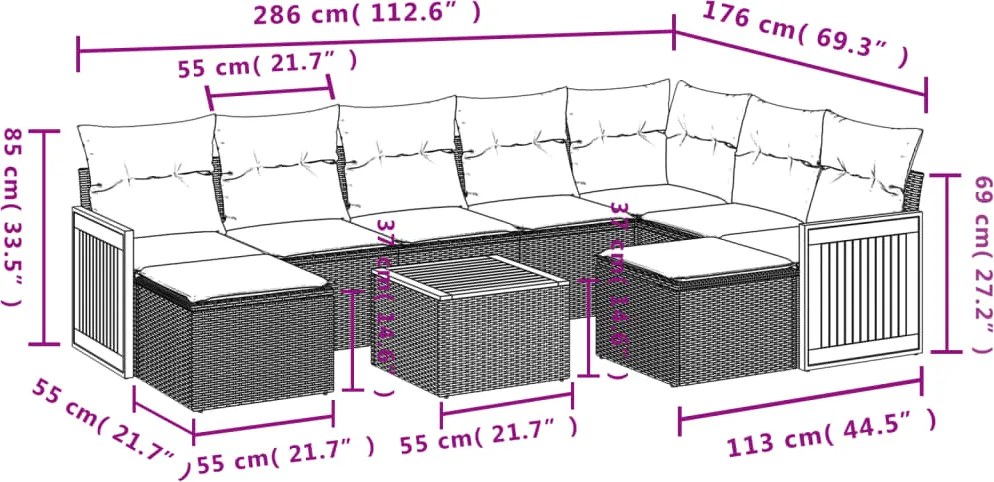 10dílná zahradní sedací souprava s poduškami černá polyratan 3260628