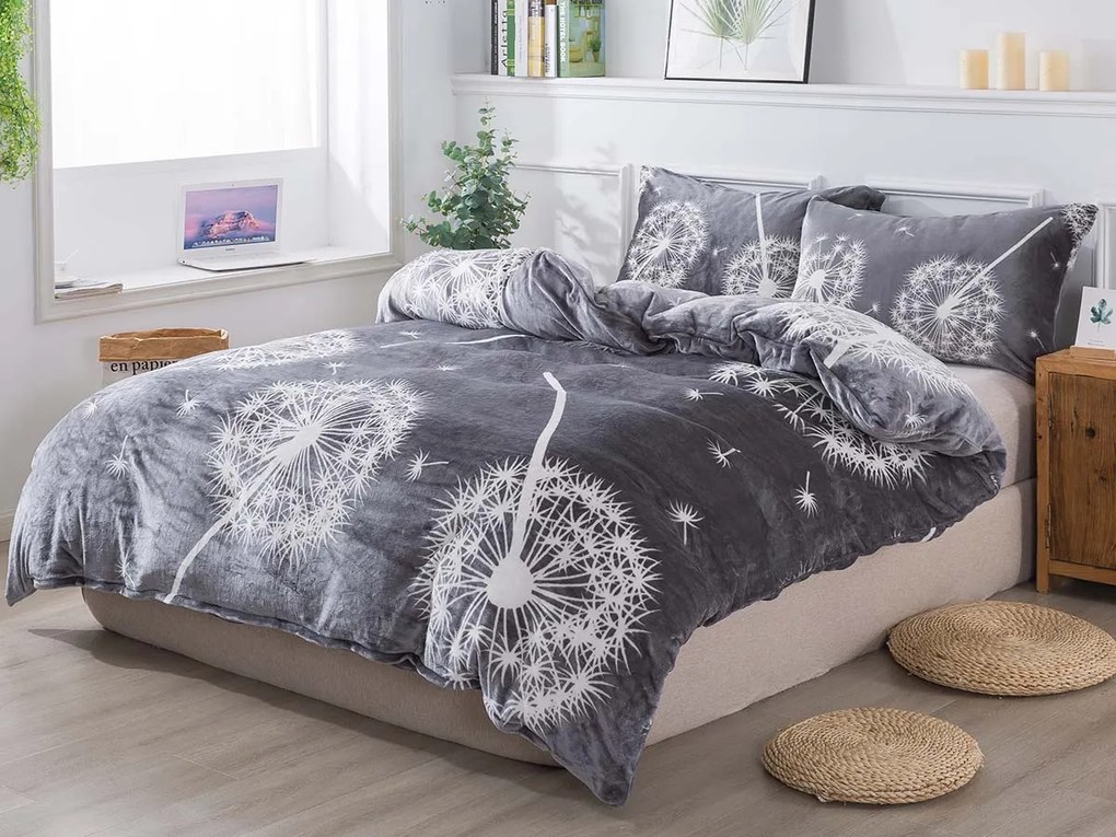 XPOSE® Mikroplyšové povlečení PAMPELIŠKY Exclusive - šedé