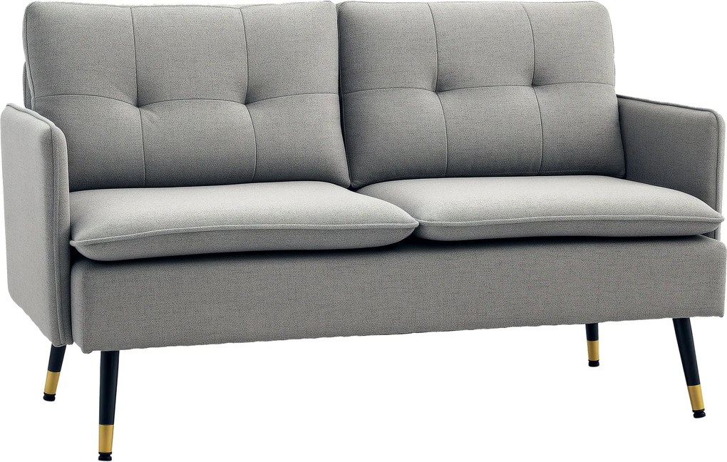 HOMCOM 2-místná pohovka čalouněná lnem s polštáři, područky a ocelové nohy pro ložnici a kancelář, nosnost 240 kg, 139x68x80 cm, šedá | Aosom