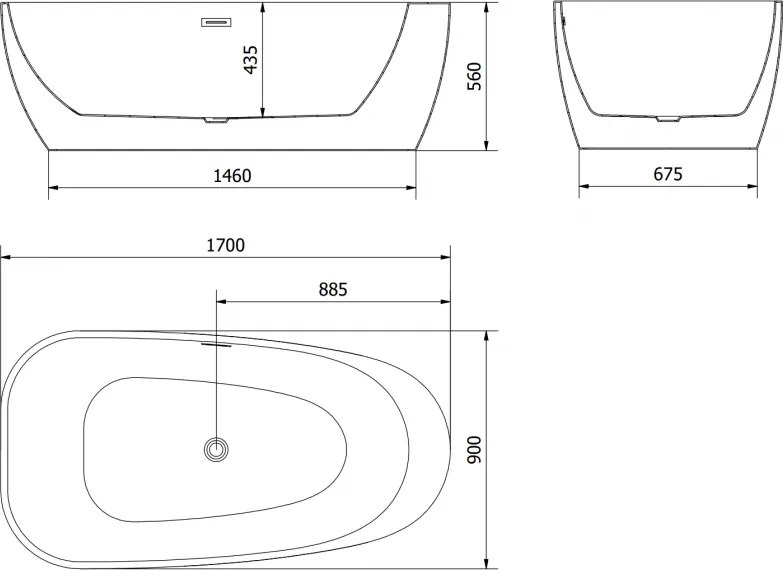 Mexen Giada, volně stojící vana 170 x 90 cm, bílá lesklá, zlatý lesklý přepad, 52741709000-50