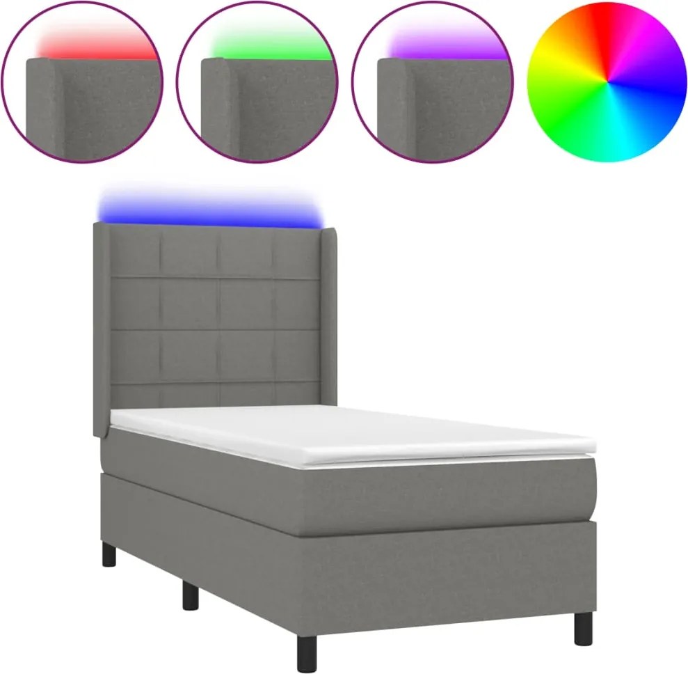 Box spring postel s matrací a LED tmavě šedá 100x200 cm textil 3138294