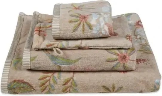Pip Studio ručníky z bavlněného froté Secret Garden, khaki (Luxusní ručníky z bavlněného froté v designu Secret Garden v barvě khaki)