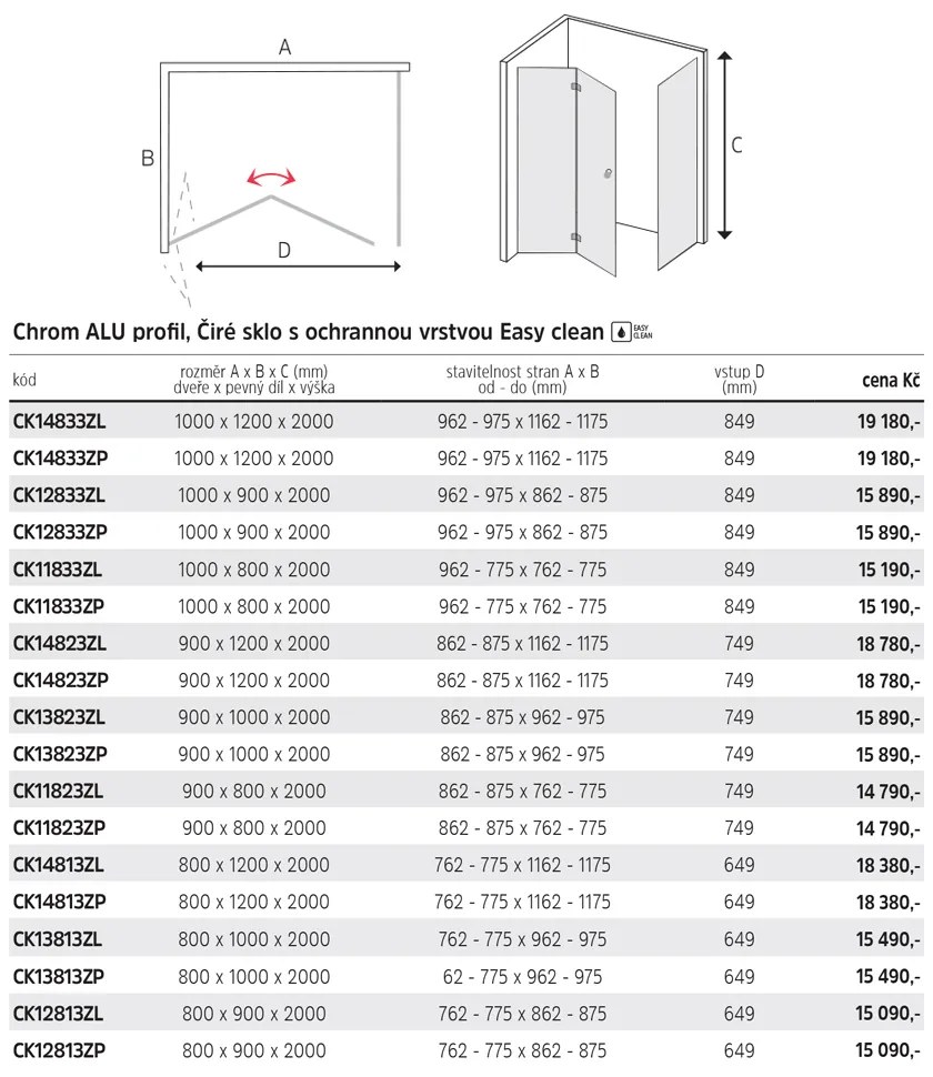 Mereo Novea obdélníkový sprchový kout 100 x 120 x 200 cm zalamovací levá s pevnou stěnou aluchrom čiré CK14833ZL