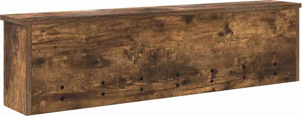 věšák, nástěnný, 5 poliček, háčky, kompozitní dřevo, 26x100x16 cm, kouřový dub, Dekorino TK20260022