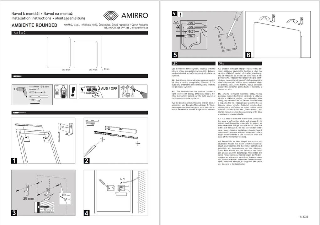 Amirro AMBIENTE ROUNDED LED zrcadlo na chodbu do předsíně nástěnné do koupelny 411-507