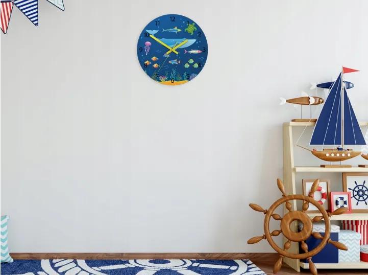 M.Clock Dětské nástěnné hodiny zvířata oceánu 30x30cm modré