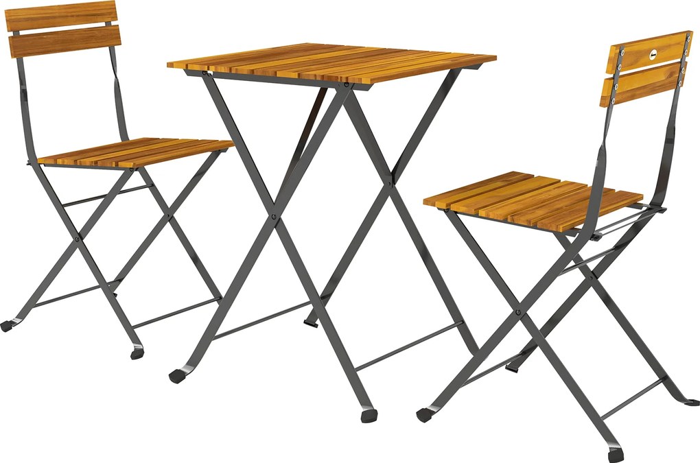 Outsunny teakový bistro set pro 2 – skládací stůl a 2 židle | Aosom