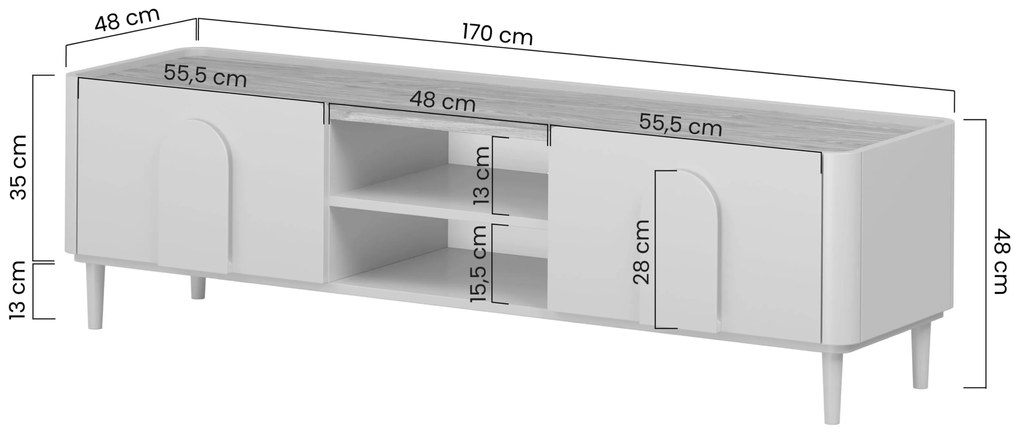 TV stolek Amilio 170 cm na nožkách - kašmírová / dub olejovaný / kašmírové úchytky