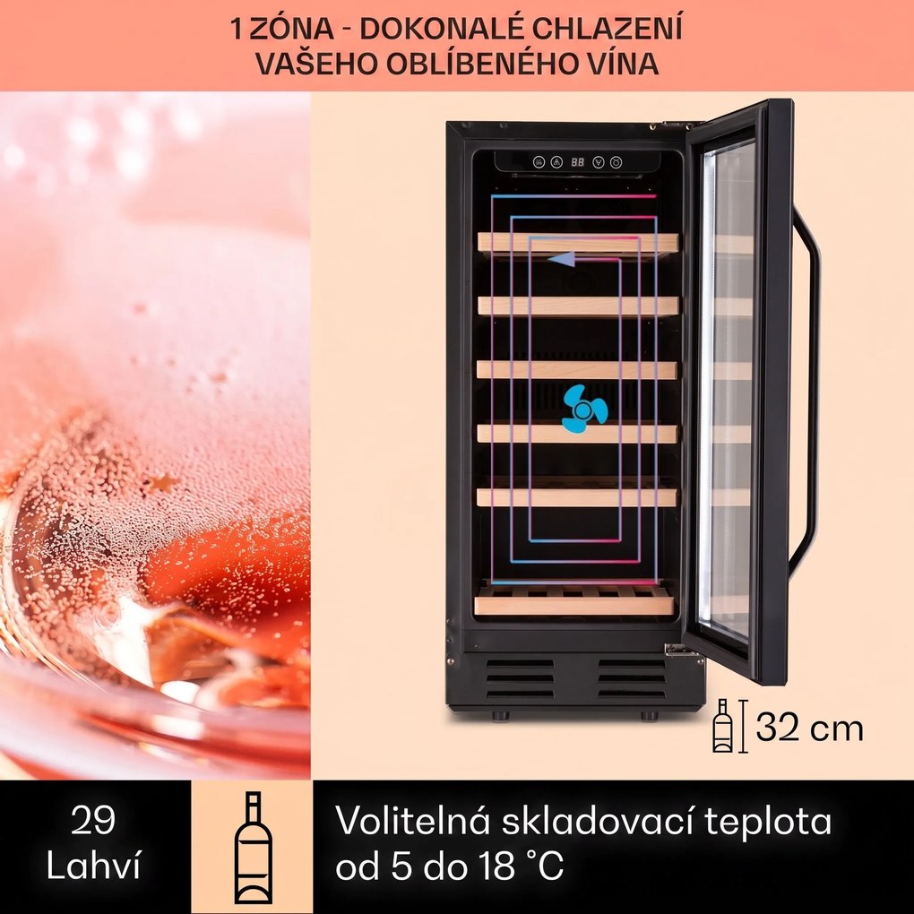 Klarstein Vinovilla 29 vestavná vinotéka 81 l / 29 lahví 1 zóna skleněné dveře nerezová ocel