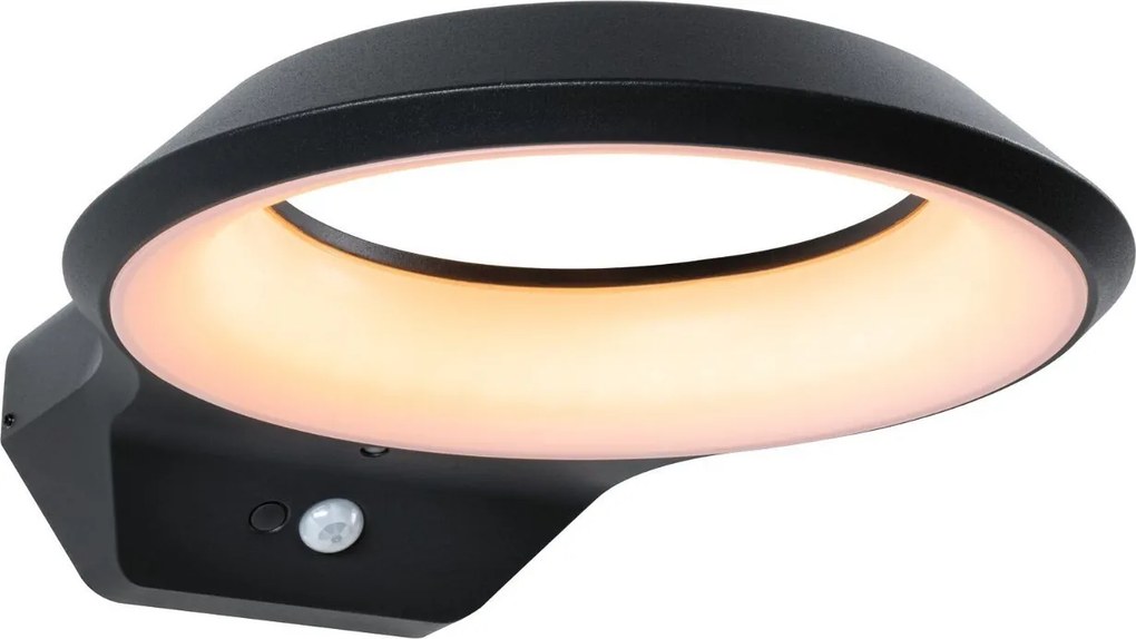 P 94837 LED venkovní nástěnné svítidlo Anela pohybové čidlo neláká hmyz IP44 245x309mm 2200K 12W 230V antracit hliník - PAULMANN