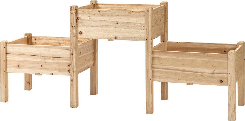 Vyvýšený záhon Outsunny se třemi dvoupatrovými kontejnery 184L x 45Š x 80V cm z předběžně ošetřeného jedlového dřeva | Aosom