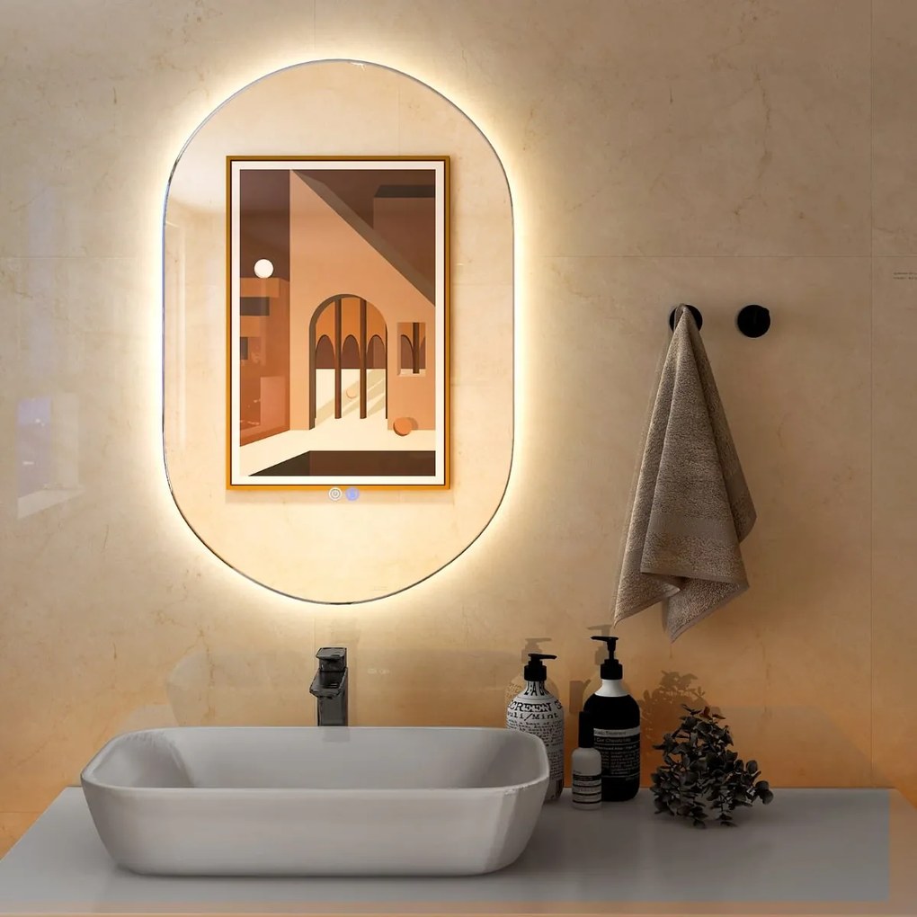 Costway LED nástěnné zrcadlo oválné stmívatelné koupelnové zrcadlo – 80 × 50 cm