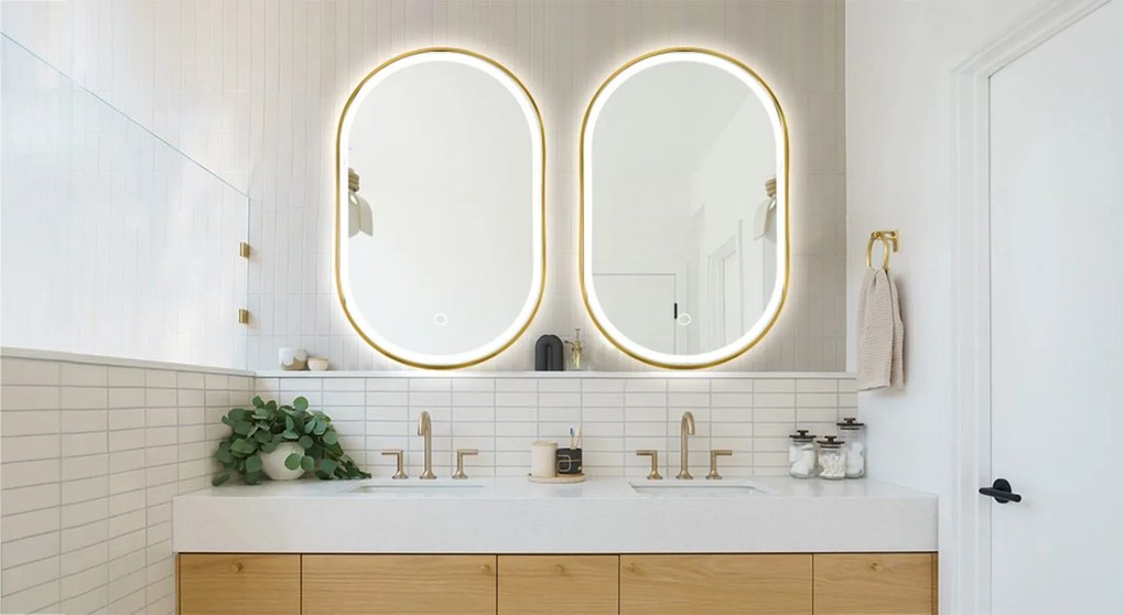 Tutumi Oválné zrcadlo 60x90 cm s regulovatelným LED osvětlením HOM-02509, kartáčovaná zlatá