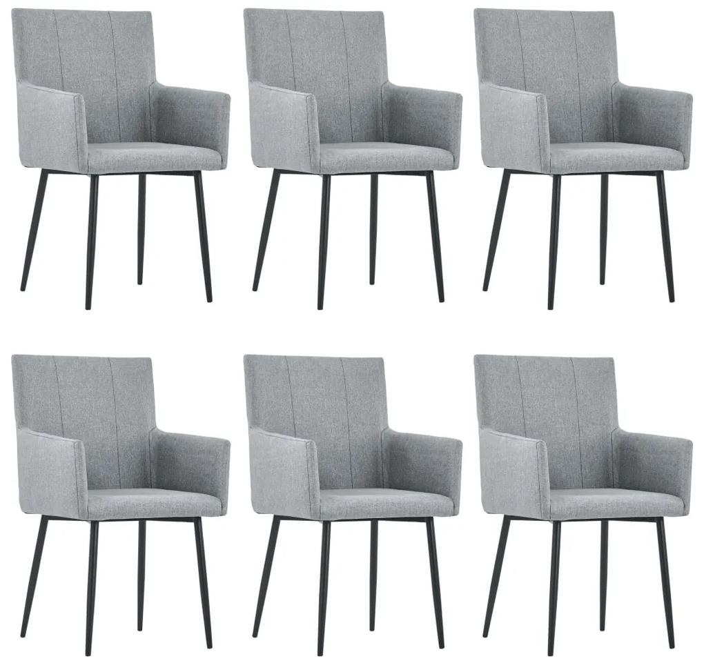 279693 vidaXL Jídelní židle s područkami 6 ks světle šedé textil | BIANO