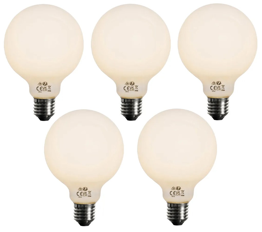 Sada 5 E27 3-stupňových stmívatelných LED opálových žárovek G95 4W 450 lm 2700K