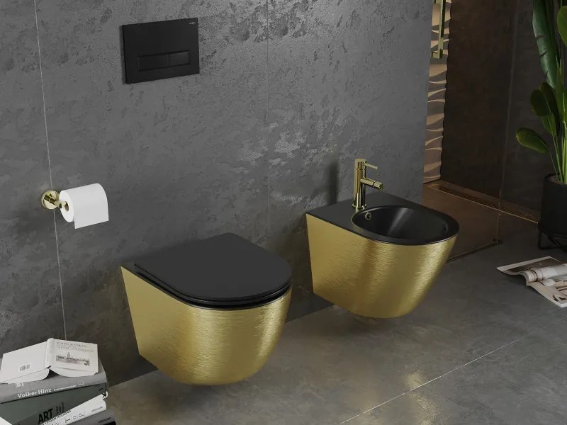 Mexen Lena, závěsný bidet 480x370x325 mm, černá matná - zlatý vzor, 35224877